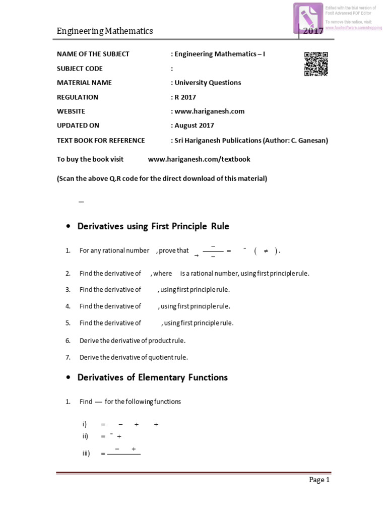 Unit - I (Differential Calculus) : Engineering Mathematics | PDF