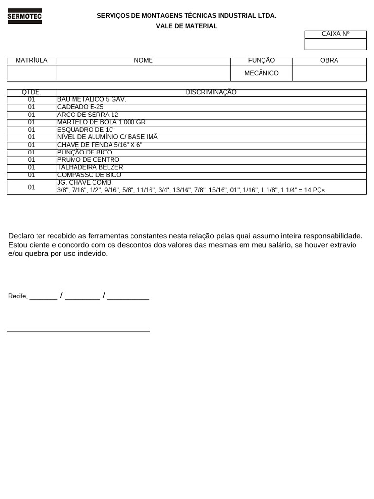 Vale Material Ferramentas | PDF