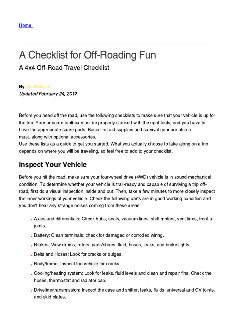 Going Off Road Checklist 3063 | PDF | Leak | Manufactured Goods