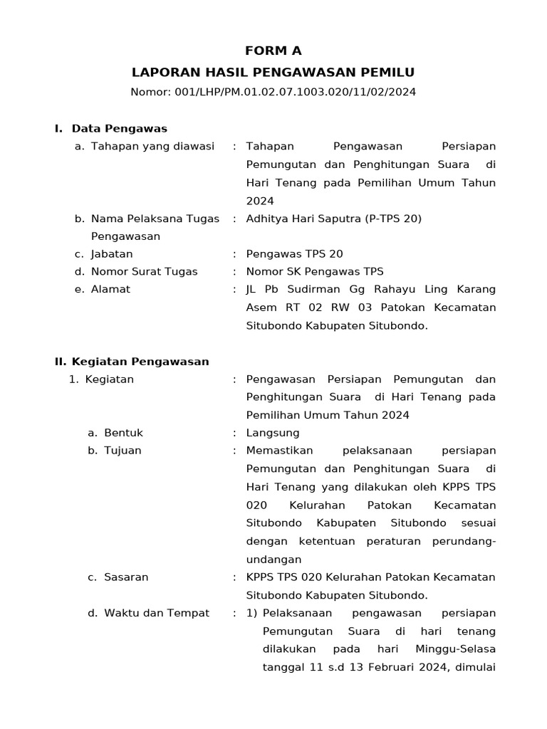 Form A - Template - PTPS 20 - Persiapan Puntung | PDF