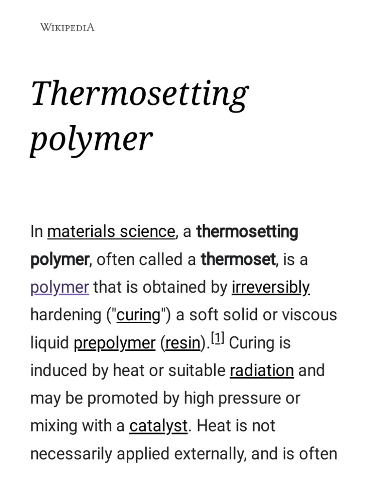 Thermosetting Polymer - Wikipedia | PDF