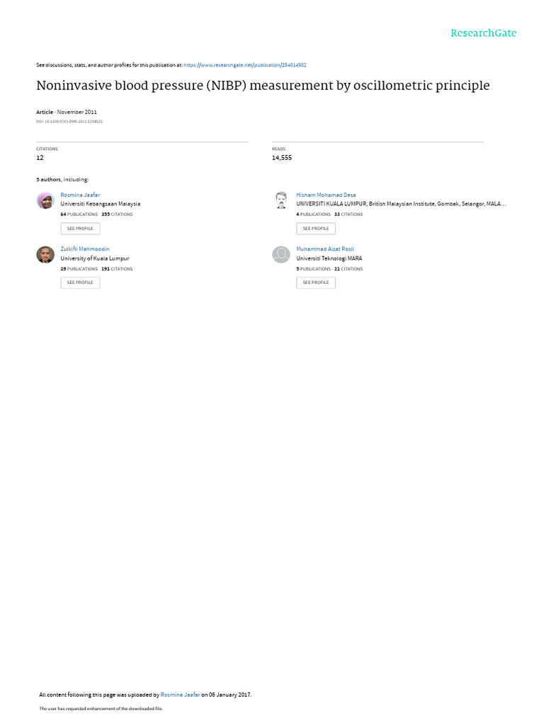 Noninvasive Blood Pressure (NIBP) Measurement by Oscillometric ...