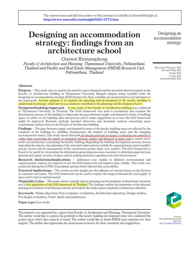 Facilities - 2021 - Designing An Accommodation Strategy - Findings From ...
