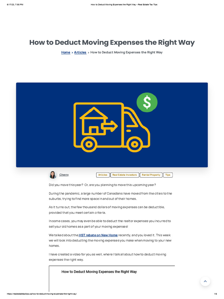 How To Deduct Moving Expenses The Right Way - Real Estate Tax Tips | PDF