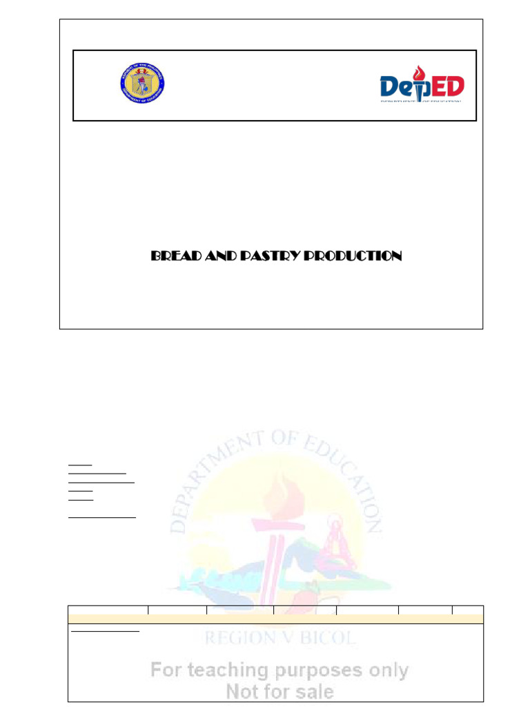 Grade 9 - 10 BPP - 1st Quarter Session Plan | PDF | Bakery | Baking