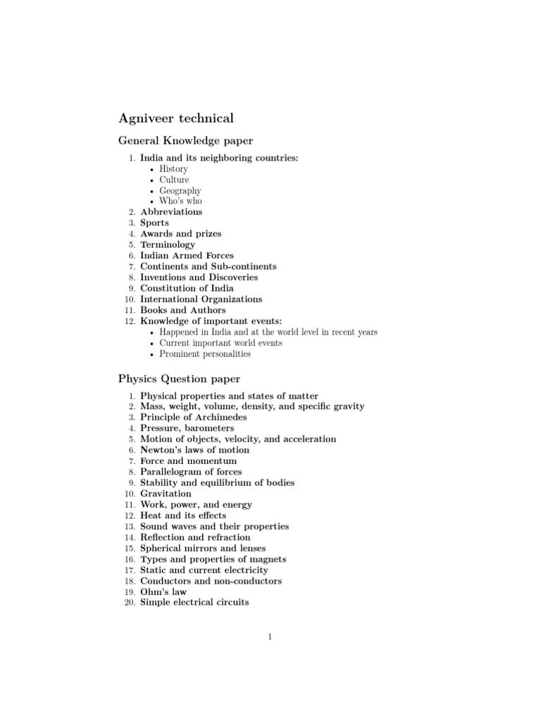 Agniveer technical syllabus | PDF Agniveer technical syllabus | PDF