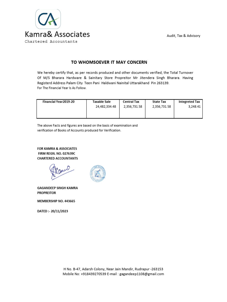 TURNOVER CERTIFICATE (1) | PDF
