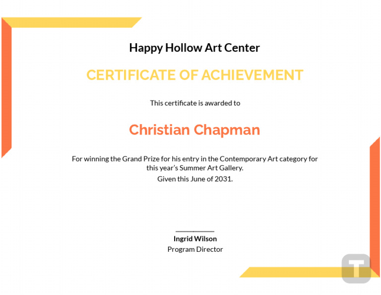 Art Achievement Certificate Template | PDF