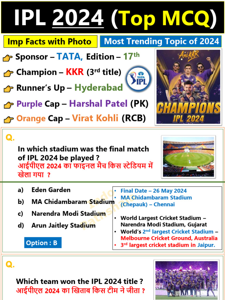 Ipl 2024 (Top MCQ) | PDF