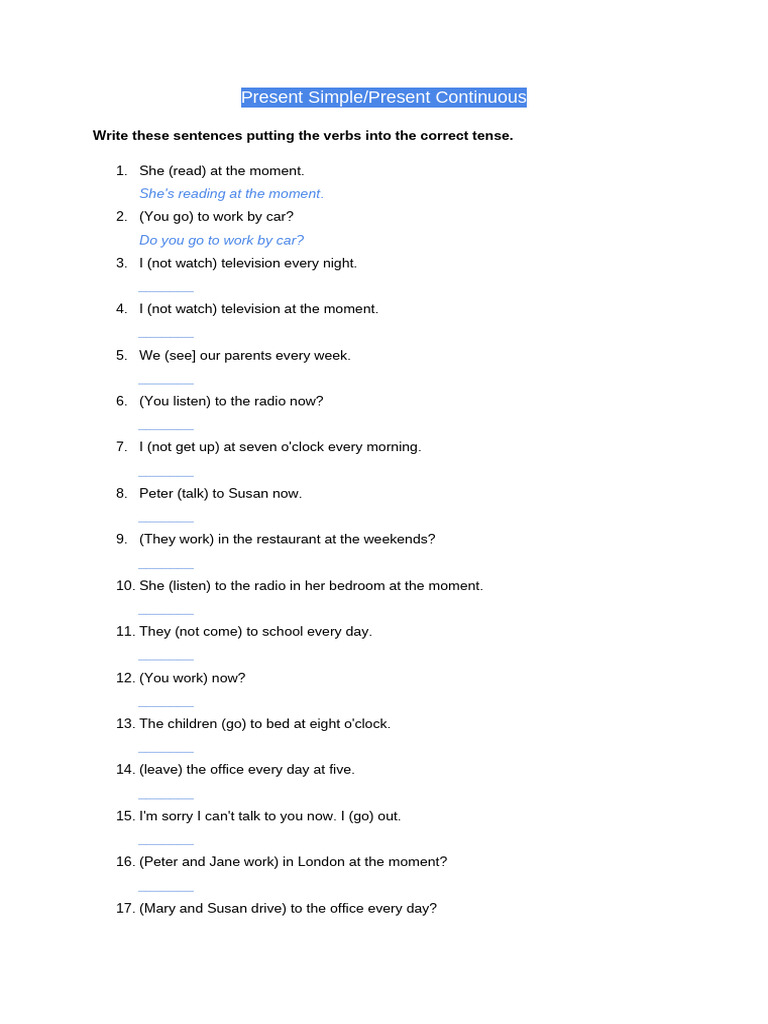 Present Simple_Present Continuous | PDF