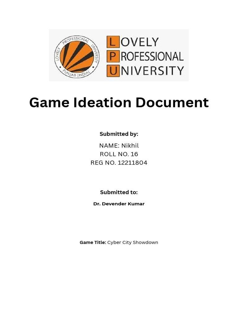 Game Ideation Document Reg No.12211804 | PDF | Organized Crime ...