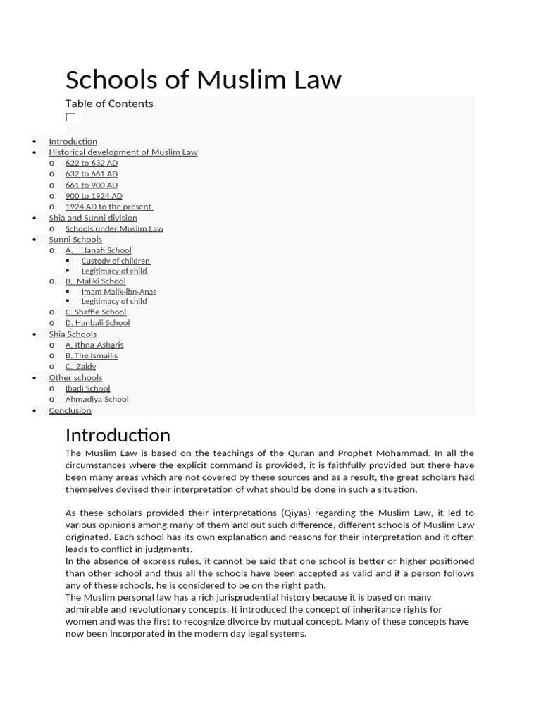 Schools of Muslim Law | PDF