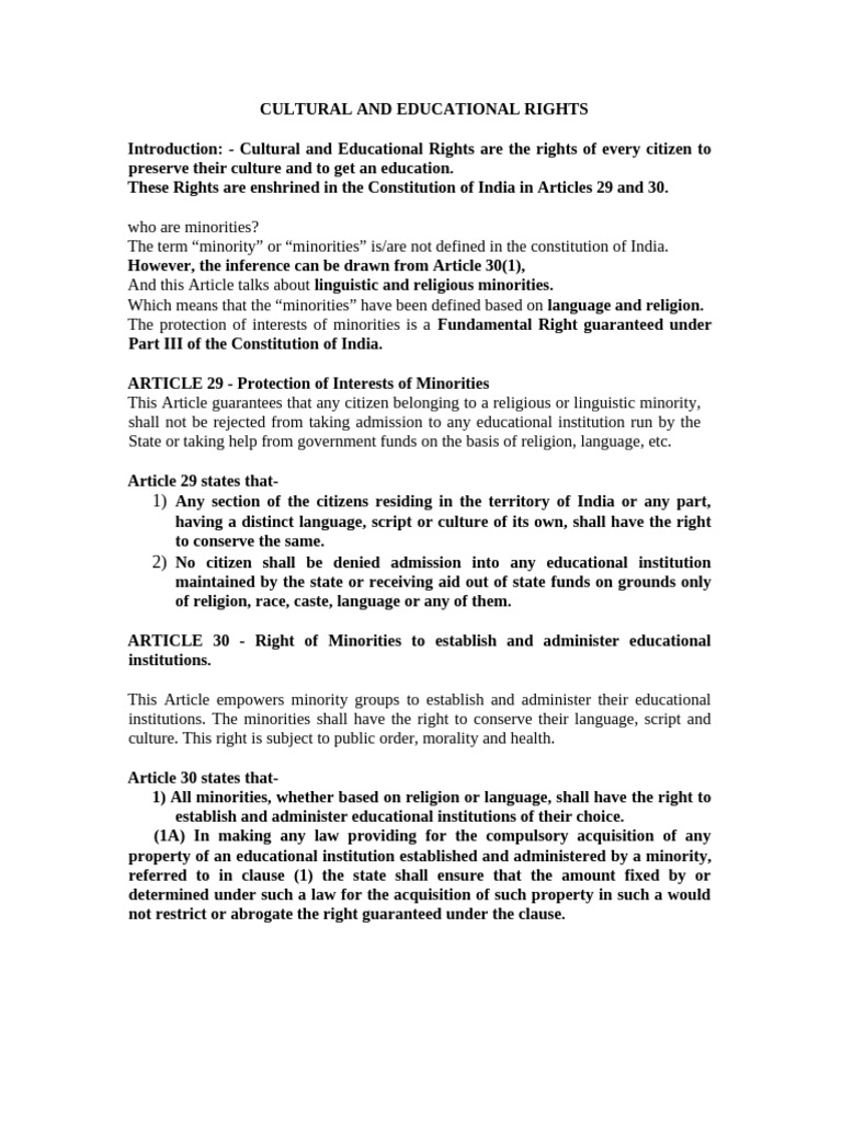 Cultural and Educational Rights | PDF