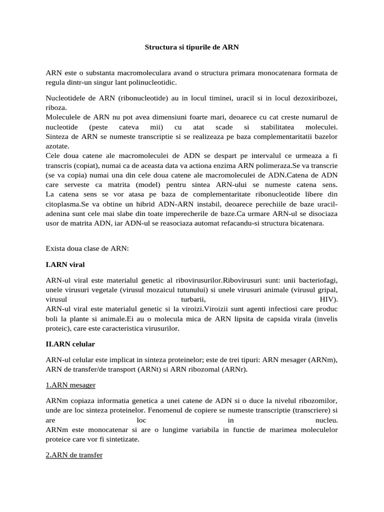 Structura Si Tipurile de ARN | PDF
