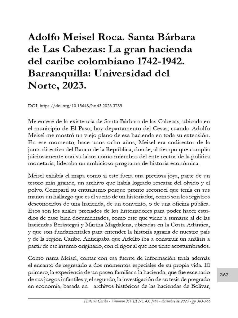 Adolfo Meisel Roca Santa Barbara de Las | PDF