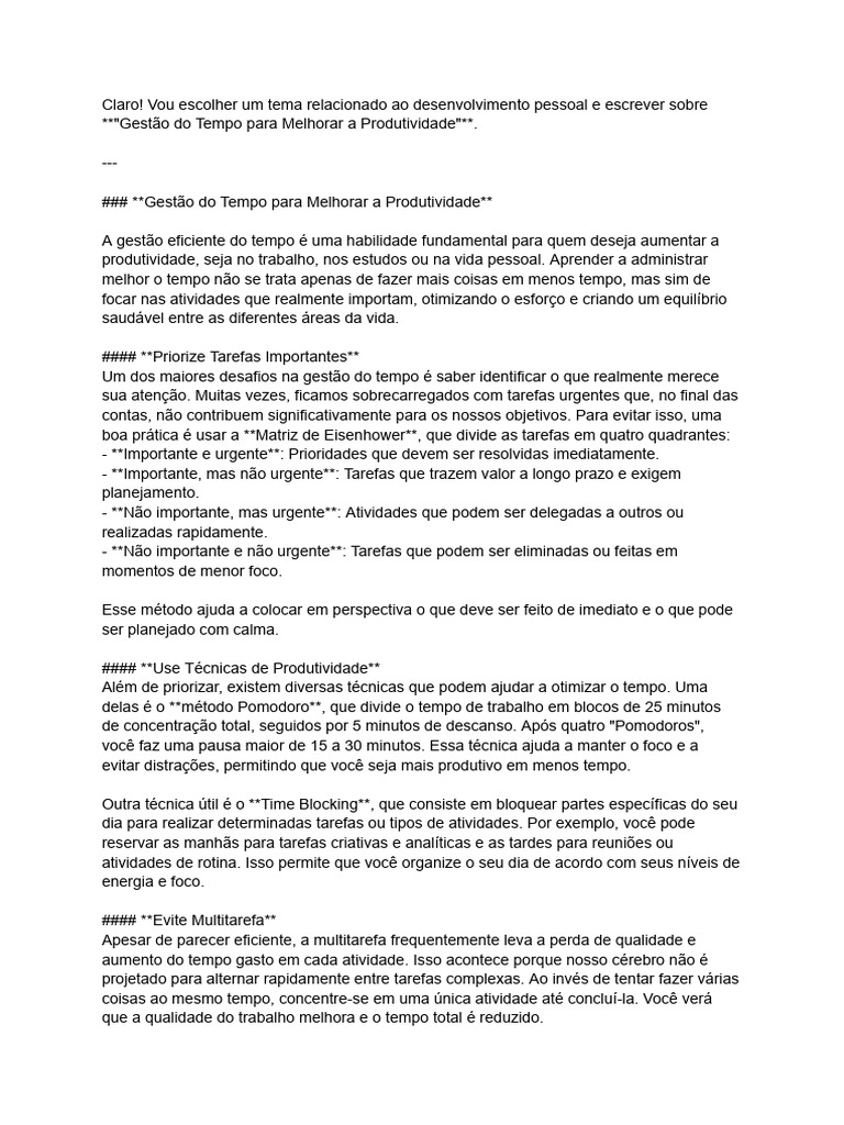 Gestão do Tempo para Melhorar a Produtividade | PDF