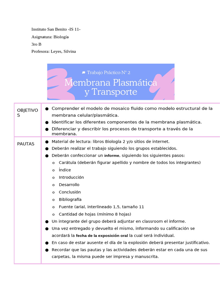 Trabajo Pr-Ctico 2-Membrana-3ro Biolg 2024 | PDF