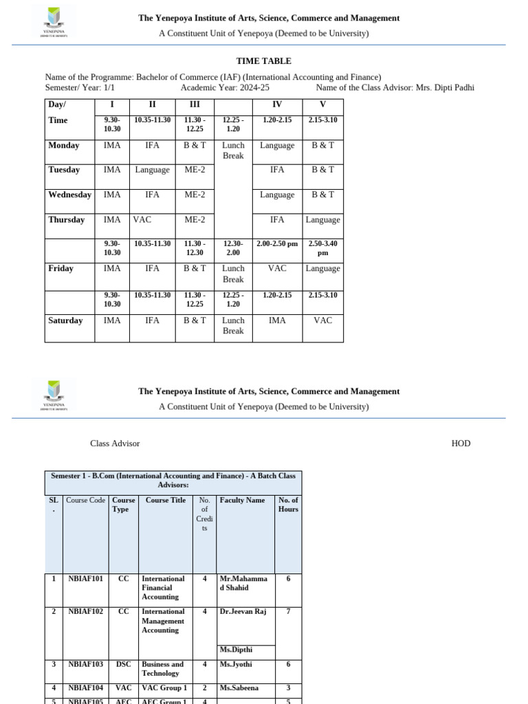 Time Table Iaf- A | PDF