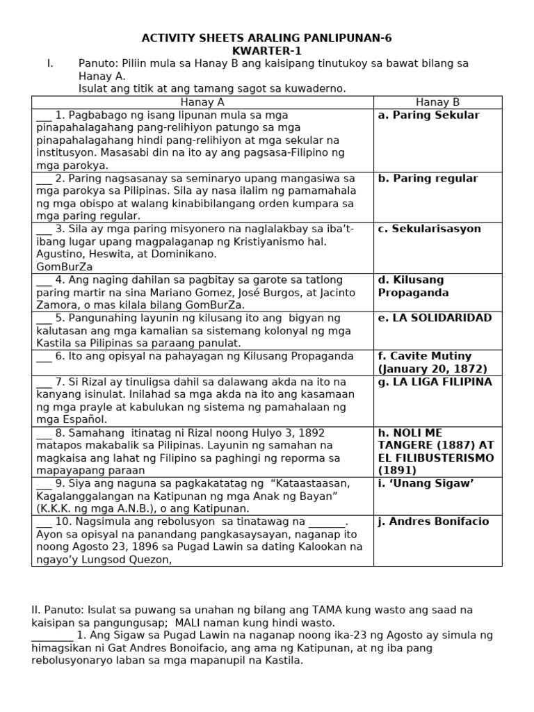ACTIVITY SHEETS ARALING PANLIPUNAN Q1w6 | PDF