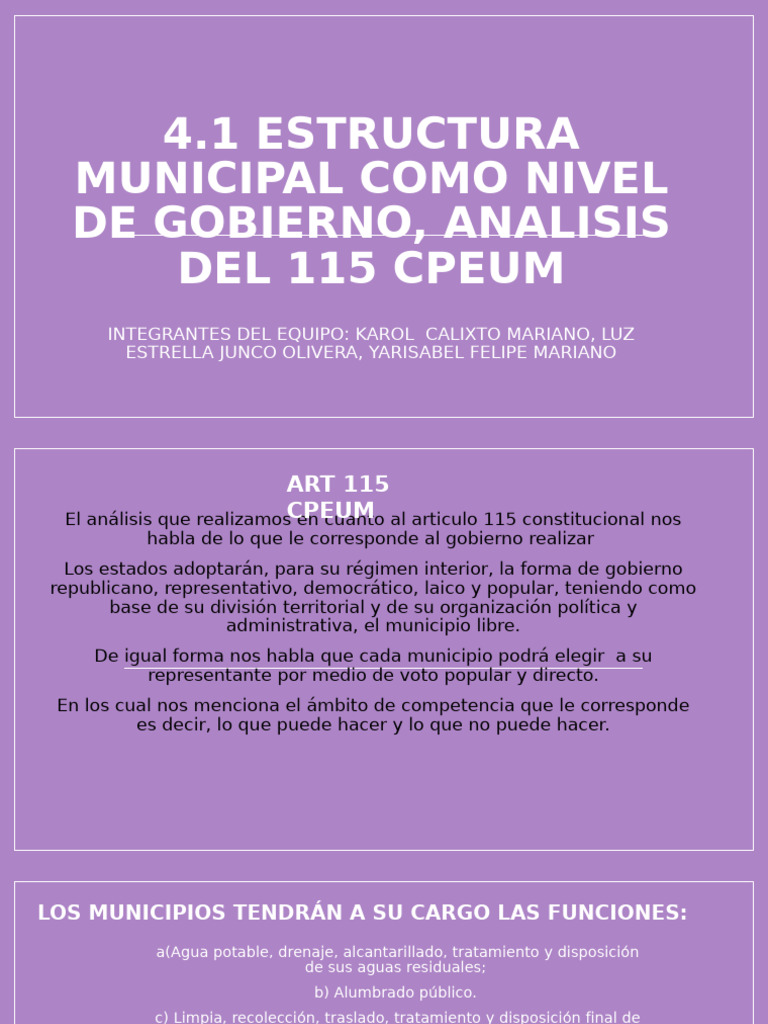 4.1 Estructara Municipal Como Nivel de Gobierno, Analisis Del Art 115 CPEUM | PDF
