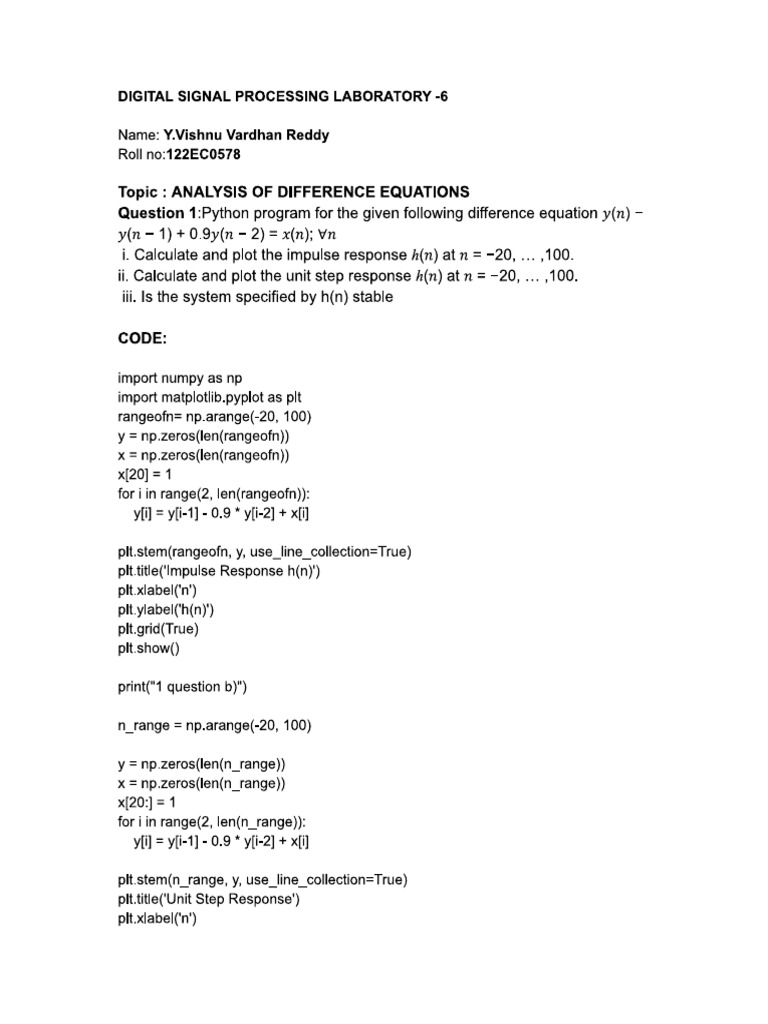 DSP Lab 6 Work | PDF