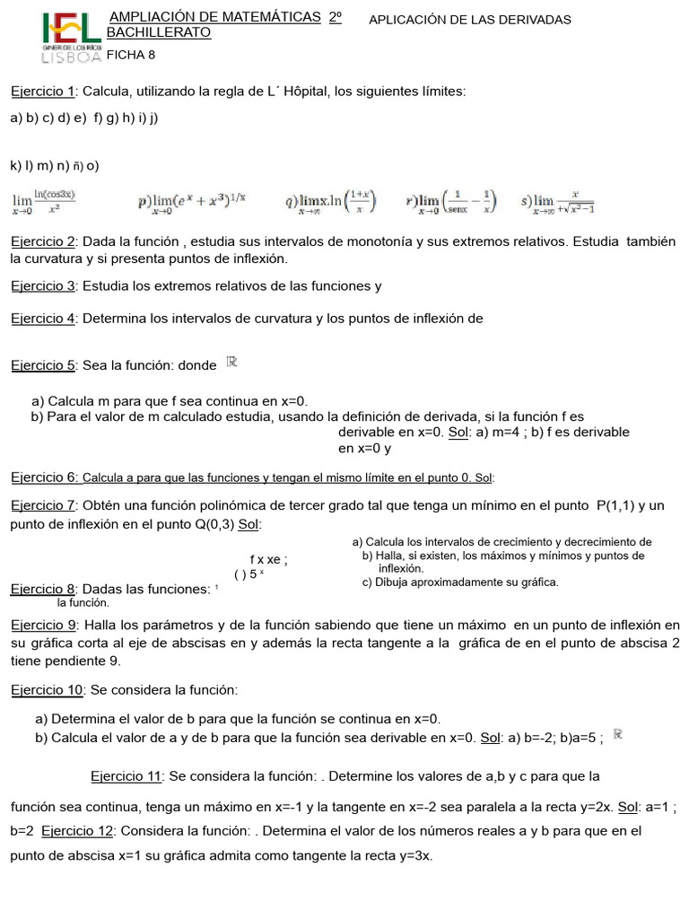 FICHA 8 - Aplicación de las Derivadas | PDF