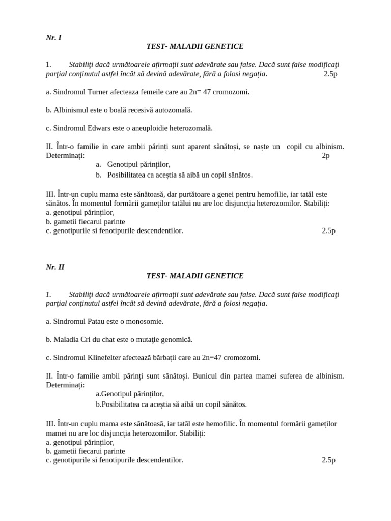 Test Maladii Genetice | PDF