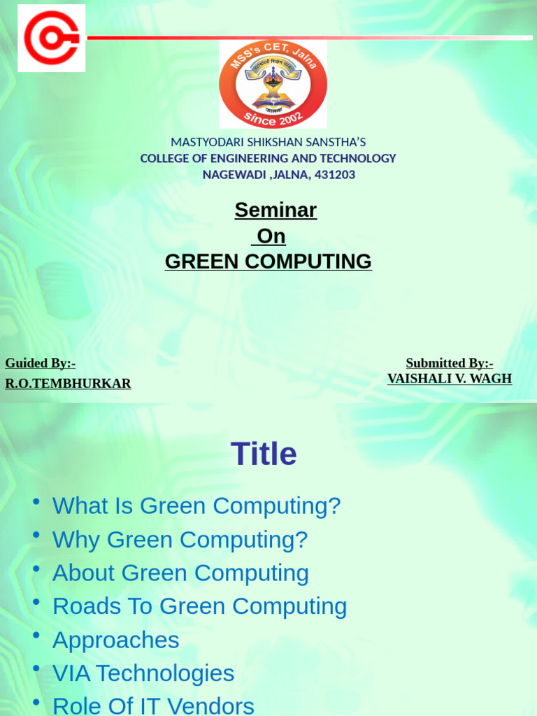 Green Computing PPT Vaishali | PDF