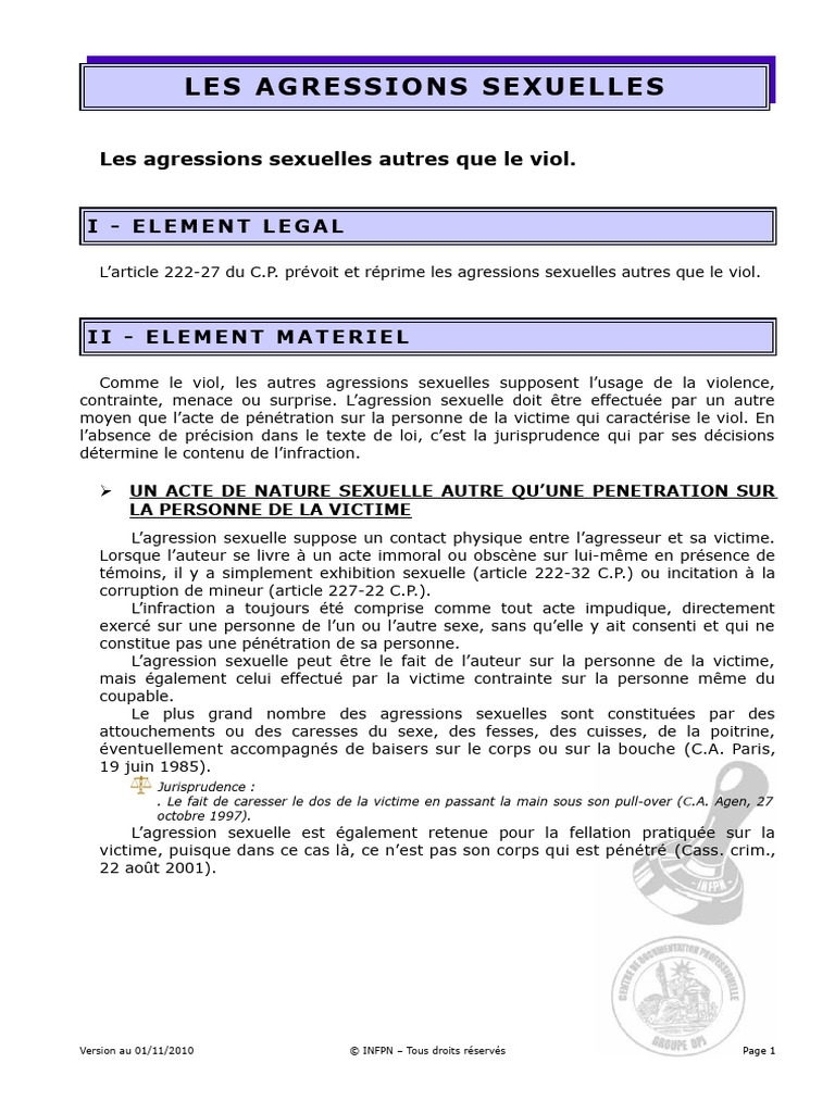 Les Agressions Sexuelles Autres Que Le Viol | PDF