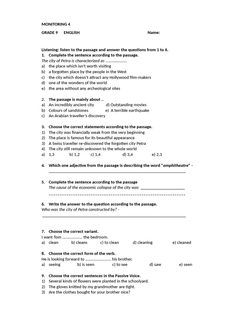 Grade 9 English Listening Assessment | PDF | Coal Mining | Cancer