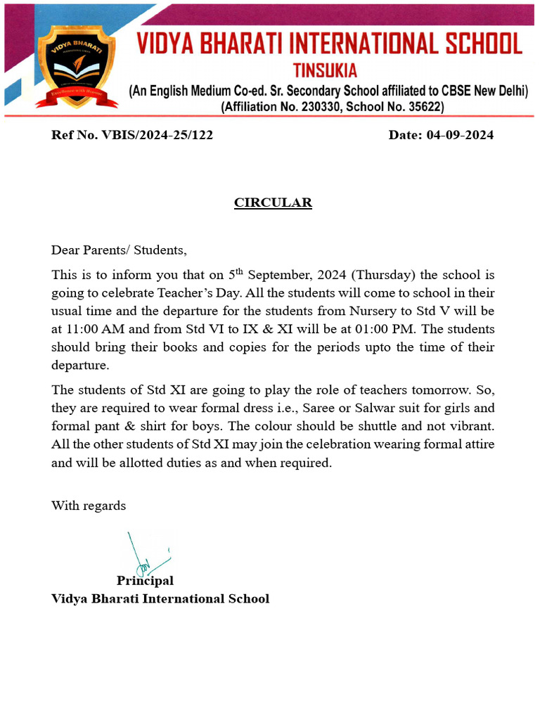 Circular For Teachers Day | PDF