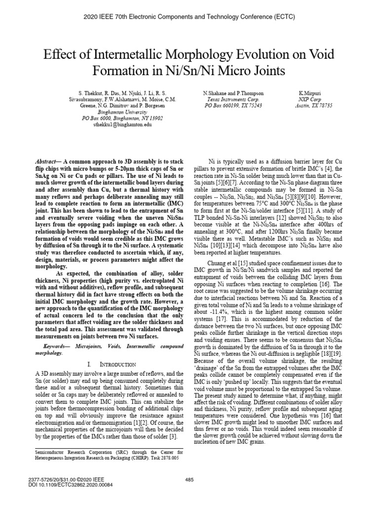 Effect of Intermetallic Morphology Evolution On Void Formation in Ni SN Ni Micro Joints | PDF