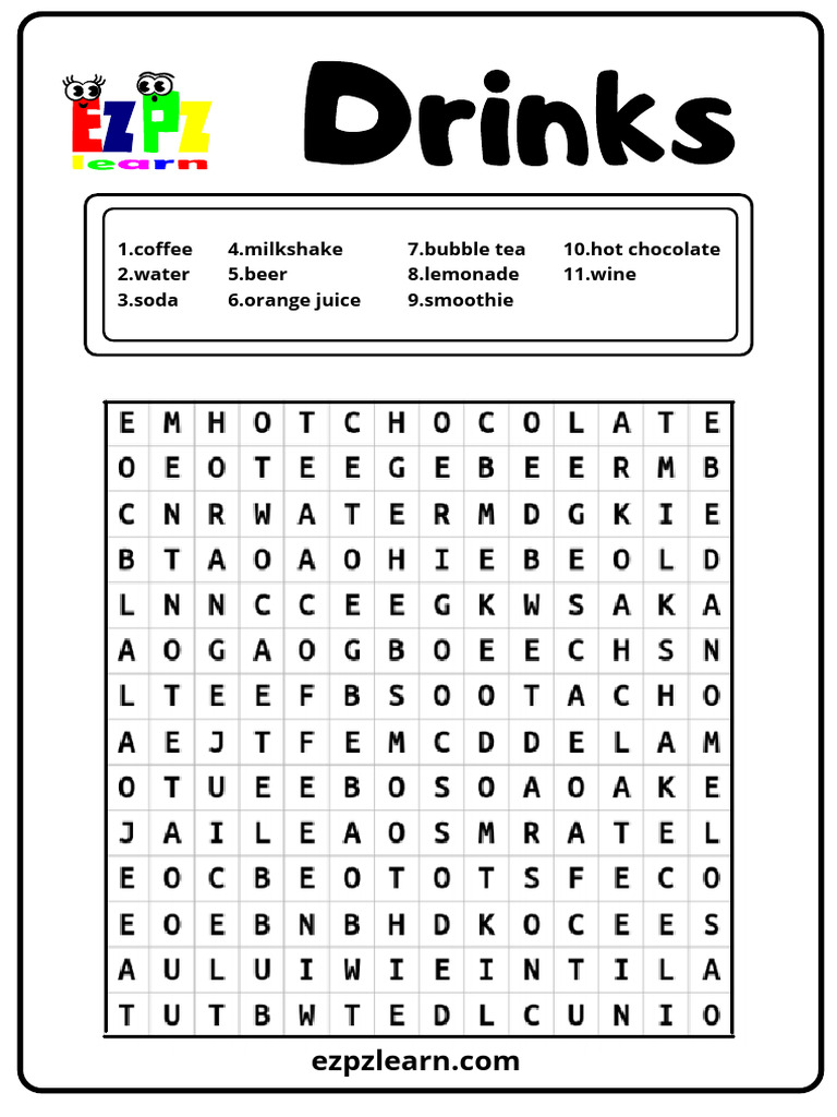 Drinks simple wordsearch | PDF