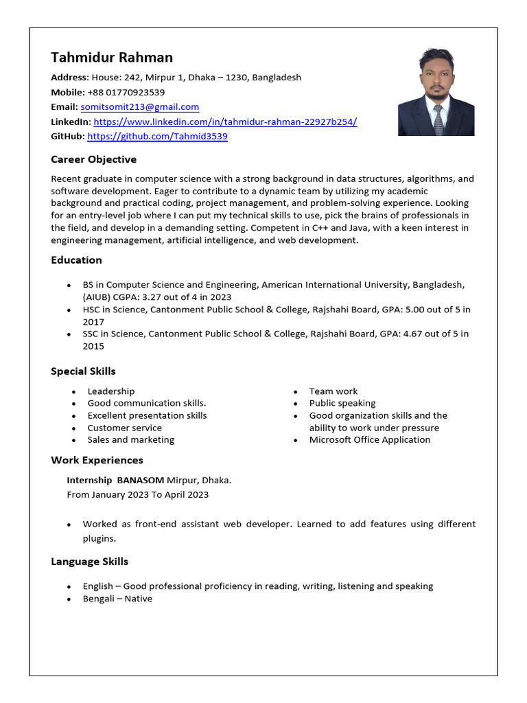 Tahmidur-Rahman (CV) | PDF