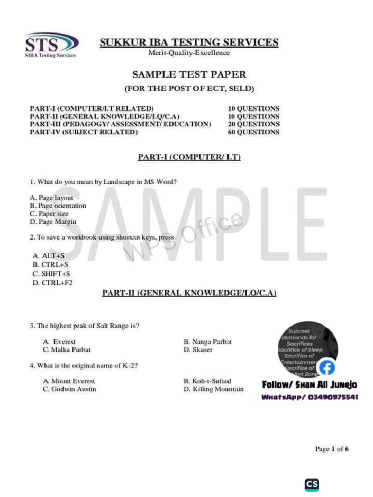 ECT Previous Syllabus and Sample Paper WhatsApp Group 03490975542 | PDF