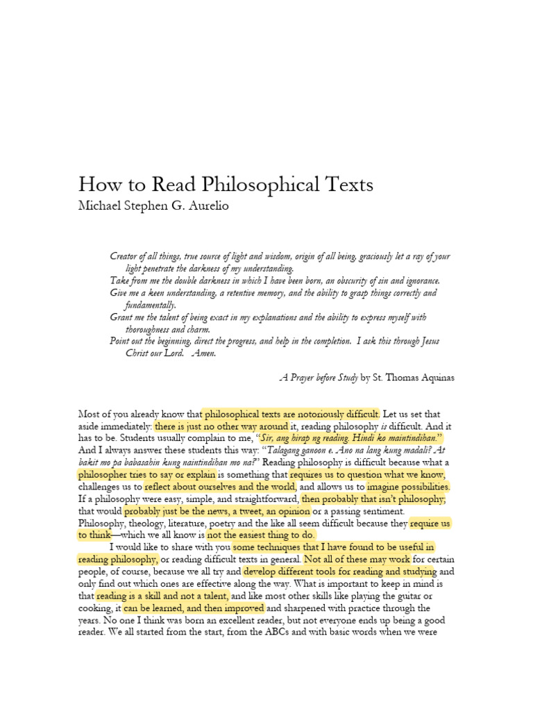 How to Read Philosophical Texts (Ed) | PDF