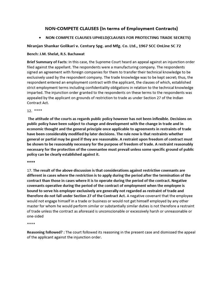 Non Compete Clauses | PDF