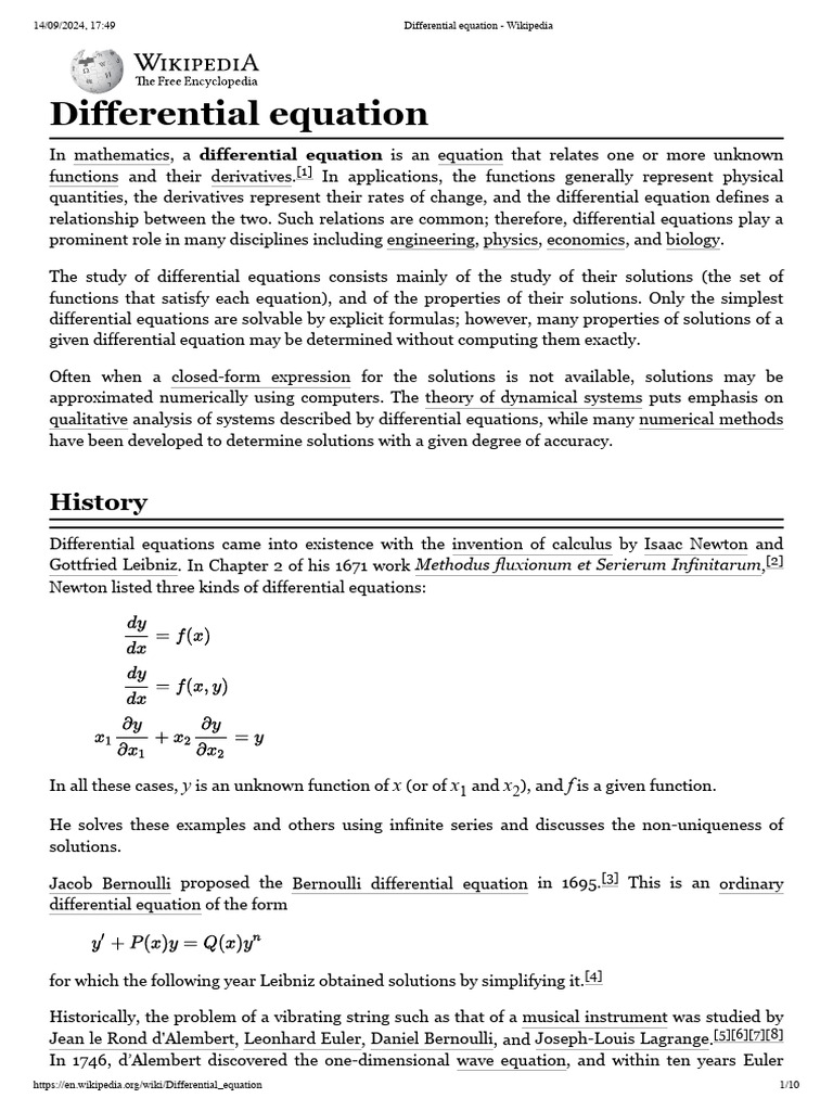 Differential Equation - Wikipedia | PDF | Differential Equations ...