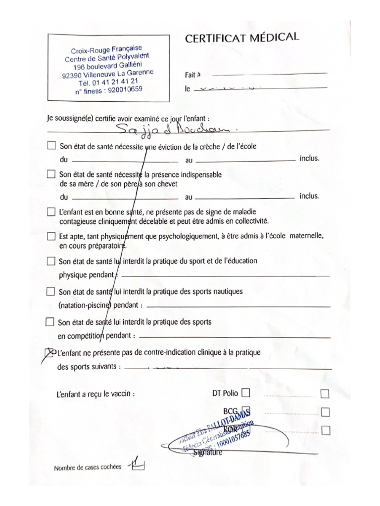 CERTIFICAT MÉDICAL | PDF