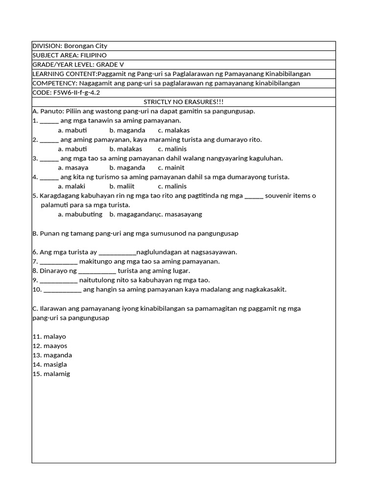 Test Item Bank Q2-W6-10 | PDF