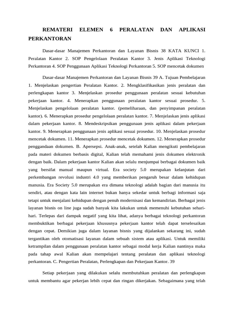 Materi Elemen 6 Peralatan Dan Aplikasi Perkantoran | PDF