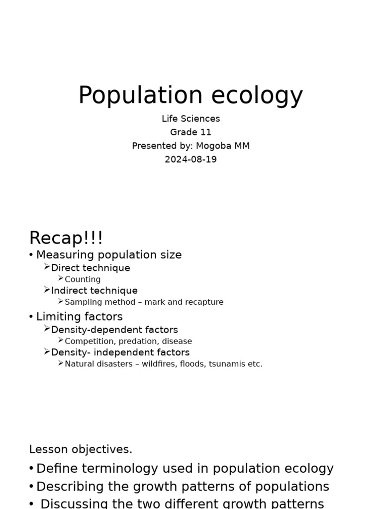 Population Ecology Grade 11 | PDF