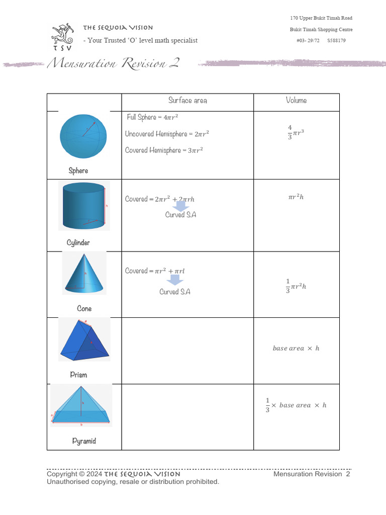 Term 2 Week 1 - Mensuration Revision 2 | PDF