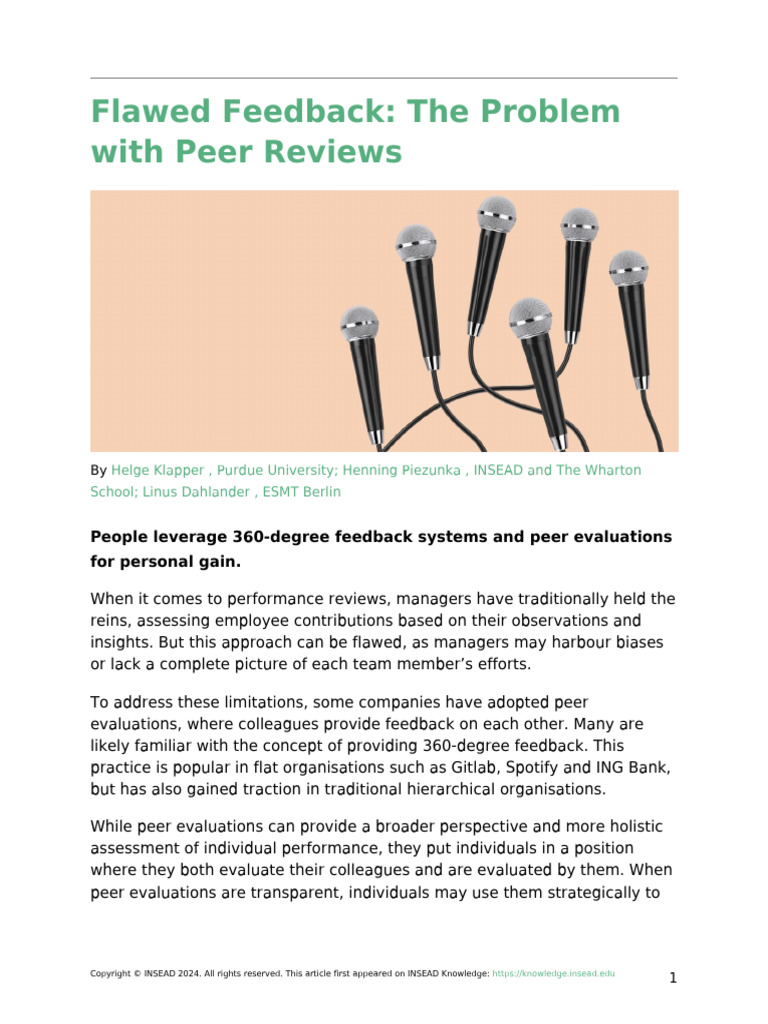 Flawed Feedback The Problem With Peer Reviews | PDF | Evaluation ...