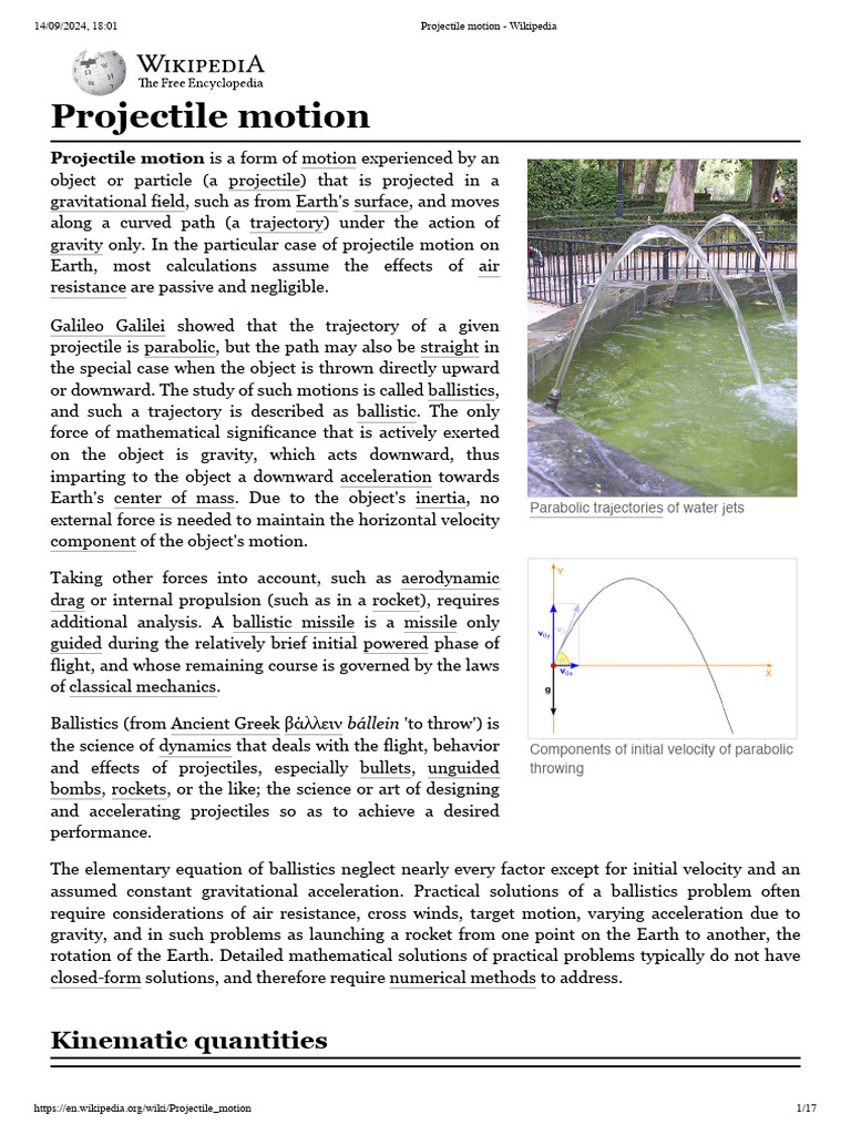 Projectile Motion - Wikipedia | PDF | Acceleration | Mechanical Engineering