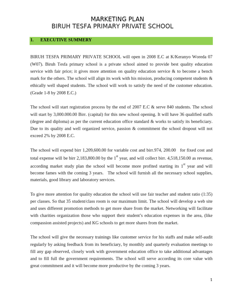 Marketing Plan For Elementary Education | PDF