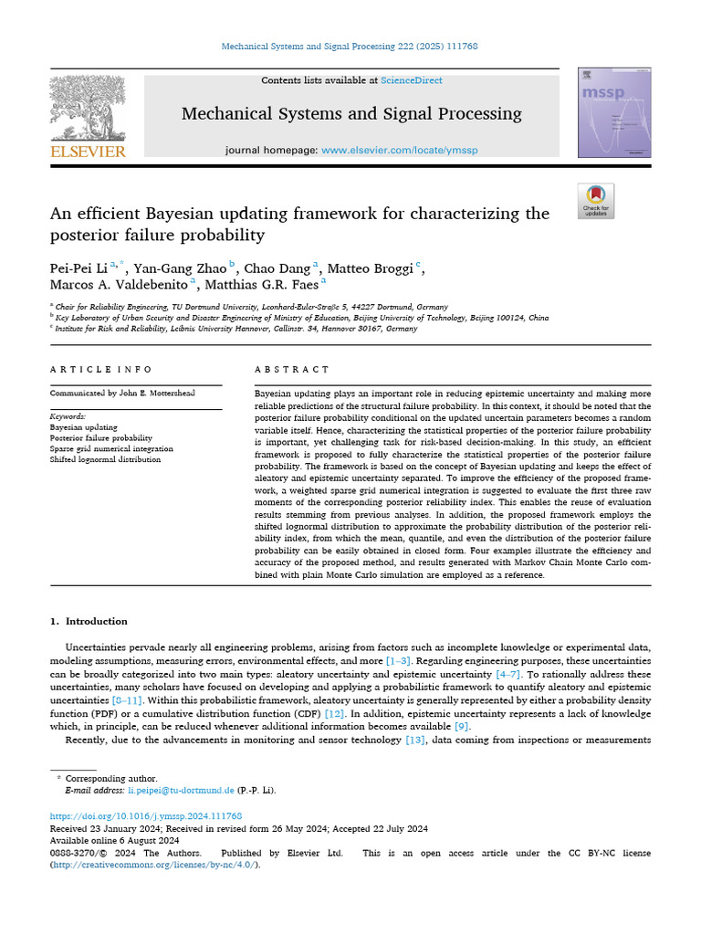 An Efficient Bayesian Updating Framework For Char - 2025 - Mechanical Systems An | PDF