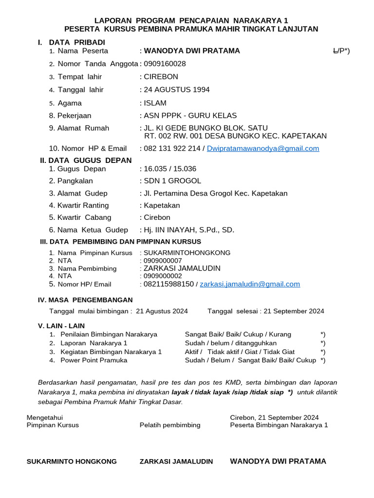LAPORAN PROGRAM PENCAPAIAN NARAKARYA 1 tAHUN 2024 | PDF