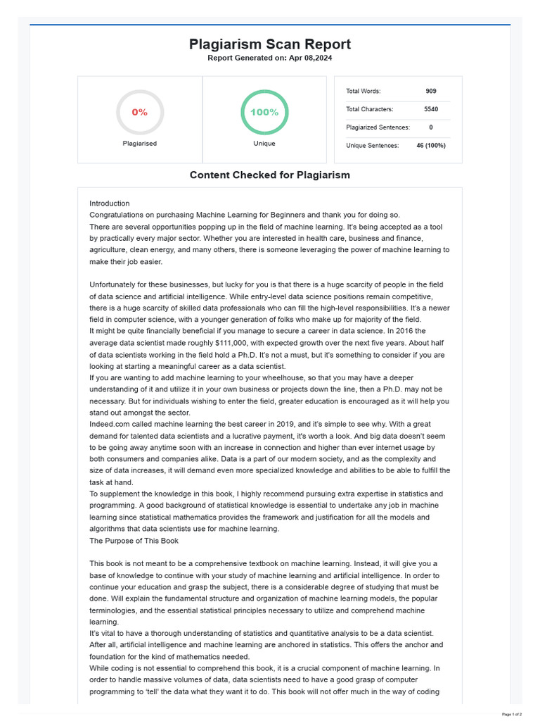 Plagiarism Report | PDF | Machine Learning | Data