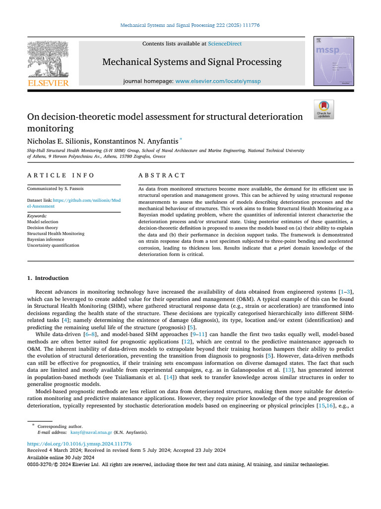 On Decision Theoretic Model Assessment For Stru - 2025 - Mechanical Systems and | PDF